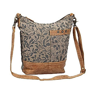 Myra Bag Aloe Print Upcycled Canvas & Leather Shoulder Bag S-1305