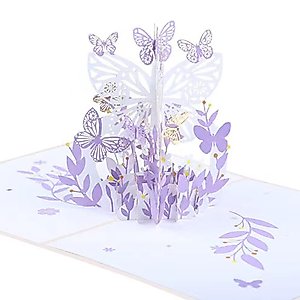 dogmoon 3D Pop Up Greeting Card, Purple Blossoms Butterfly Birthday Cards, Spring Card Mothers Day Card for Wife Husband Girlfriend Bride Anniversary Card with Envelope(Purple)