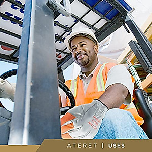 ATERET 12 Pairs X-Large Hi Vis Heavy Duty Durable Cowhigh Leather Work Gloves I Orange Tip - Watch Your Hand I Driver Gloves for Truck Driving, Warehouse, Gardening, Farming (XLarge, 12)