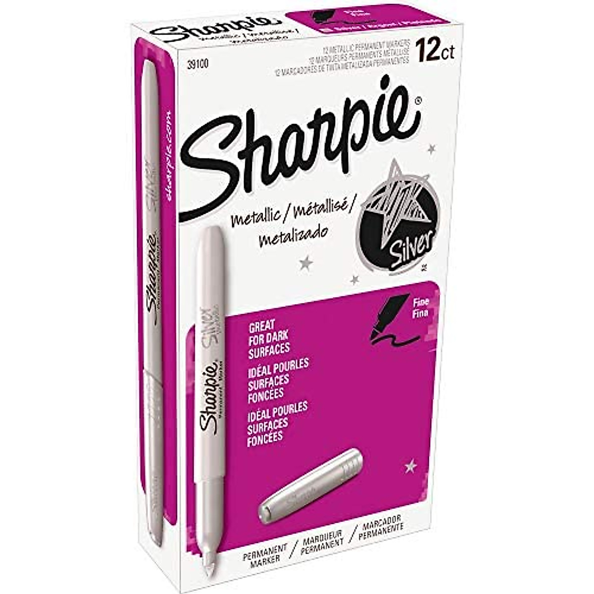 Sharpie Metallic Permanent Markers, Fine Point, Silver, 12 Count