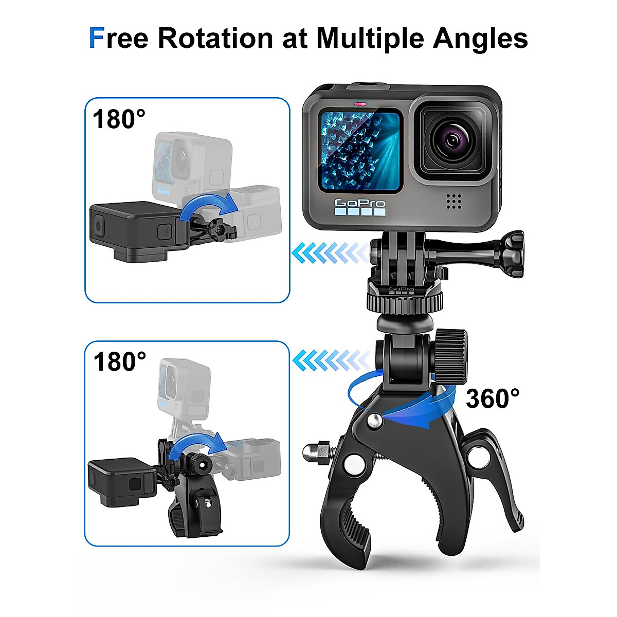 Kolasels Easy Installation Adjustable Crossbow Gun Scope Camera Clamp Mount with 1/4 Thread for Gopro Hero Session Fixation