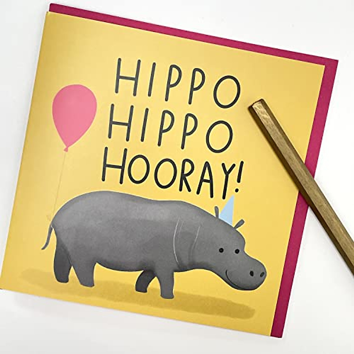 Old English Co. Hippo Hooray Birthday Card for Him or Her - Funny Birthday Card Animal Pun Design | For Brother, Son, Daughter, Sister, Friend | Blank Inside & Envelope Included