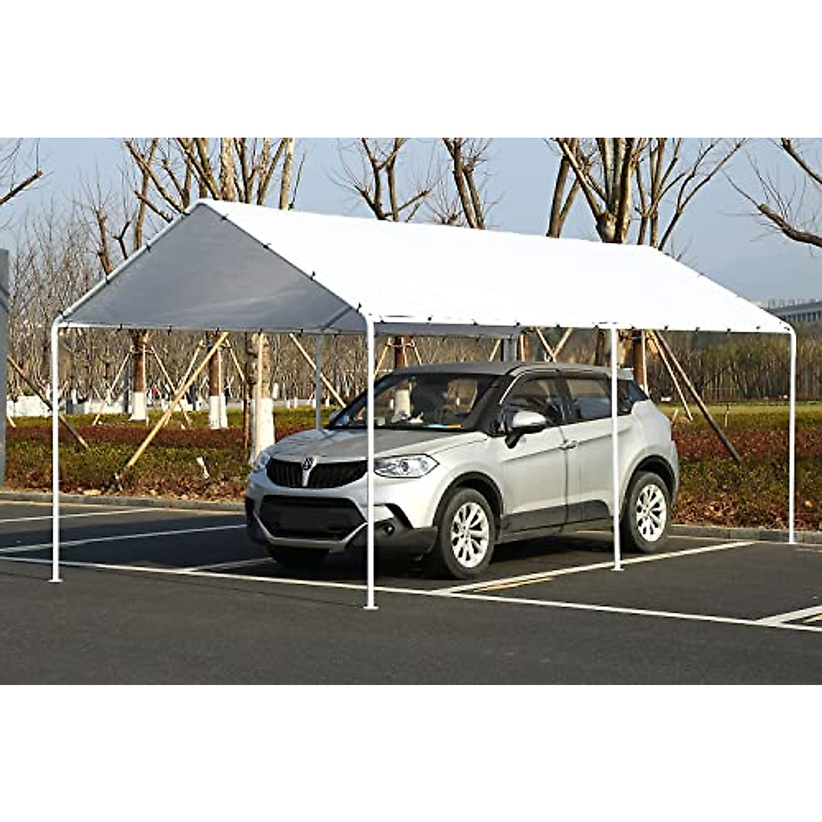 10x20 Carports Heavy Duty Car Port Waterproof Car Tent Metal Carport Party Tent with 6 Steel Legs,White
