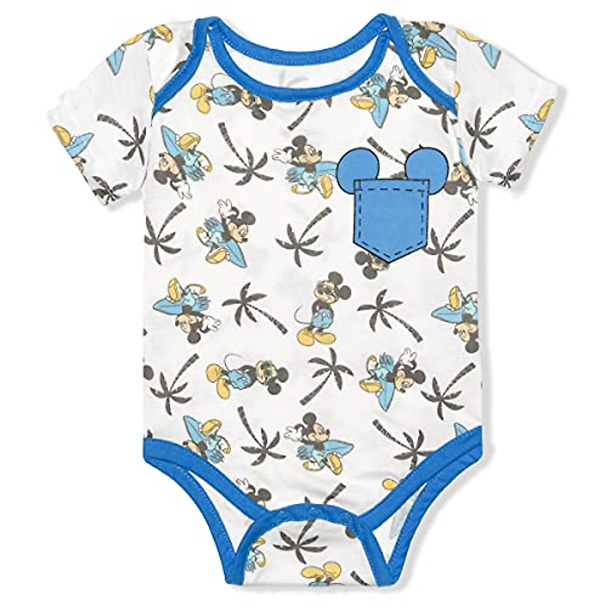 Disney Mickey Mouse Boys 3 Pack Short Sleeve Bodysuit for Newborn – Blue/White/Grey