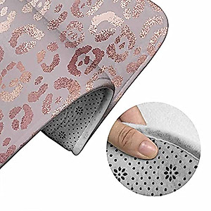 AOYEGO Rose Gold Leopard Skin 3 Pieces Bathroom Rugs Set Elegant Jaguar Spots Texture with Foil Effect Non Slip 23.6X15.7 Inch Soft Absorbent Polyester for Tub Shower Toilet