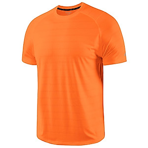 Zengjo Mens Athletic Shirts Short Sleeve Fitted Moisture Wicking Quick Dry(Neon Orange,L)
