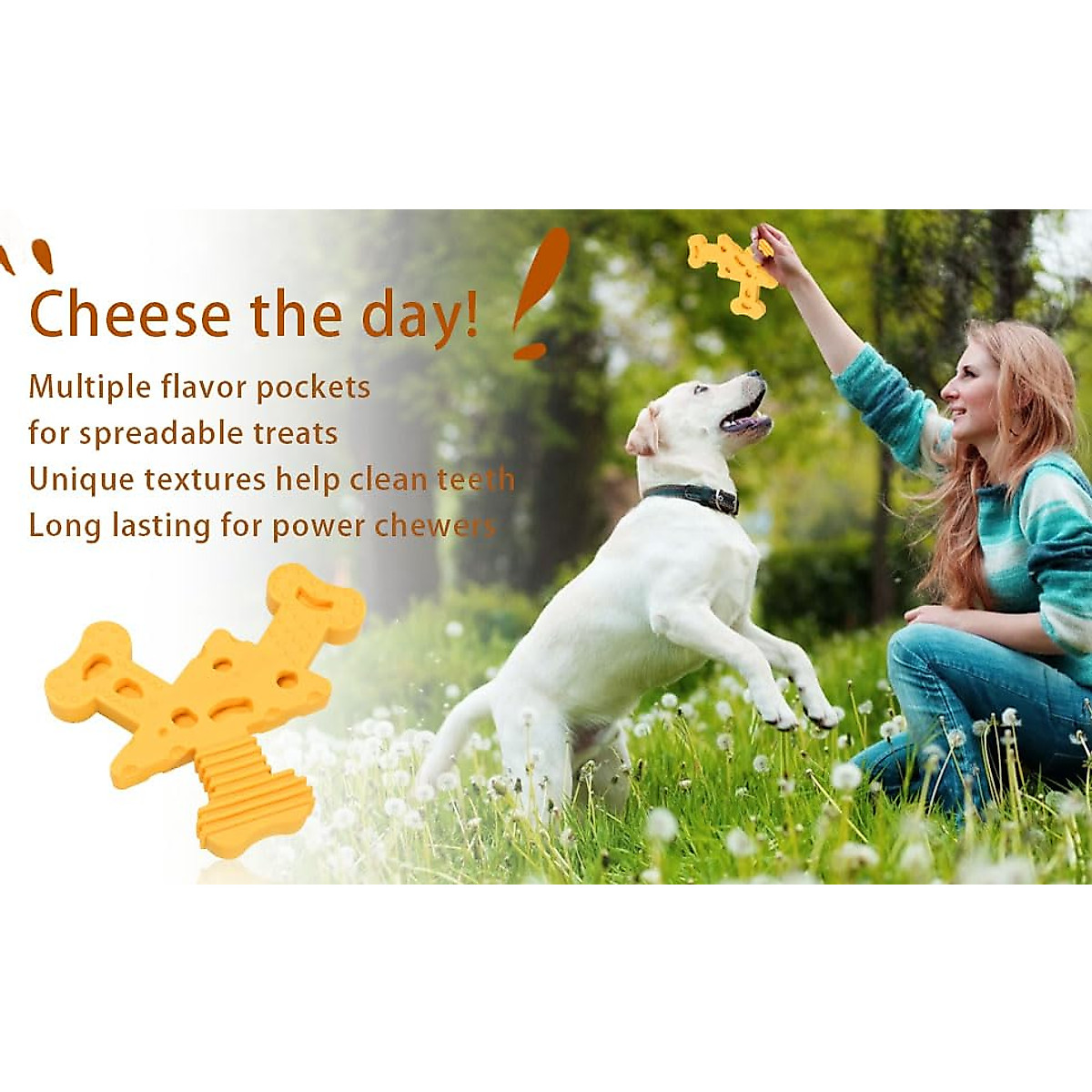 Generic Novel Multipurpose Running Cheese Chew Bone Toys with Treats Pocket for Aggressive Chewers - Durable Nylon Dog Toys with Cheese Flavor for Large Medium and Small Breeds