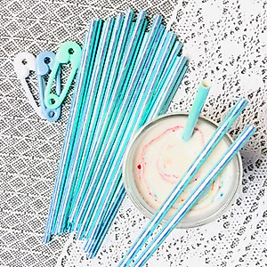 Iridescent Foil Paper Straws- Blue Green - 7.75 Inches - 100 Pack