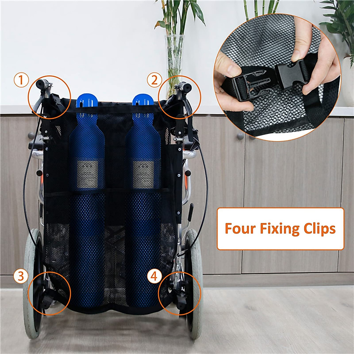 CUSENA Wheelchair Oxygen Tank Holder, Oxygen Backpack Wheelchair Bag Pouch Carrier, Oxygen Cylinder Holder Bag for Walker, Rollator, Fits D and E Cylinder Bottle,Black,66x47cm