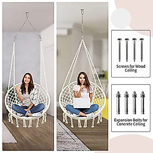 SURPCOS Hammock Chair Macrame Swing, Upgraded Max 550 Lbs Hanging 100% Cotton Rope Swing Chair with Stainless Steel Hardware Kits, Macrame Swing for Indoor and Outdoor Use (Beige)