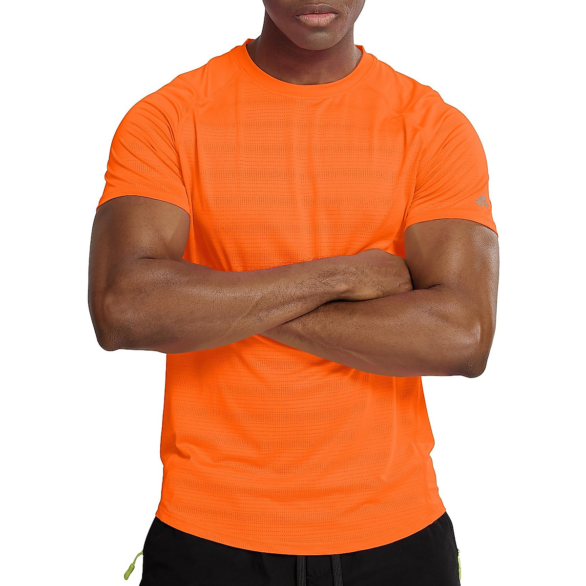 Zengjo Mens Athletic Shirts Short Sleeve Fitted Moisture Wicking Quick Dry(Neon Orange,L)