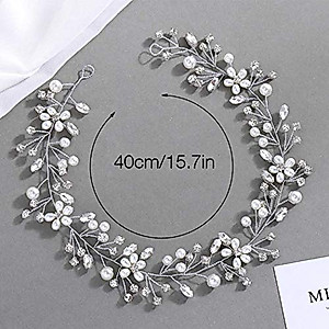 GORAIS Pearl Bridal Hair Vine Silver Crystal Wedding Headband Bride Hair Pieces Flower Hair Accessories for Women and Girls