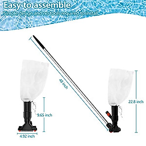 CKE 2022 Upgraded Portable Pool Vacuum Jet Underwater Cleaner W/Brush Bag, 5 Section 48" Pole Handheld Portable Pool Vacuum Swimming Pool Mini Jet Vacuum Pool Cleaner Spa Jet Vac for Above Ground Pool