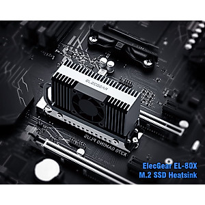 ElecGear M.2 2280 SSD Cooler, EL-80X PWM Cooling Fan + Heat Pipe + Solid Aluminum Heatsink for 80mm PCIe NVMe and SATA SSD Internal Solid State Drive, Thermal Pads Included