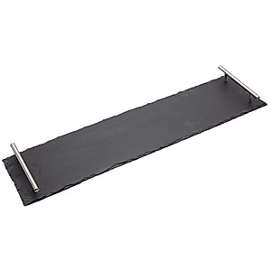 Artesa Tableware, Slate Serving Platter with Brushed Metal Handles, 60 x 15cm, with Gift Box