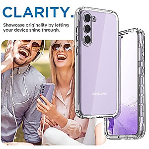 AICase Galaxy S23 Plus Clear Rugged Case with Tempered Glass Screen Protector and Soft Silicone Shockproof Bumper - 6.6
