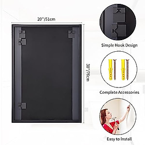 Koonmi 20"x30" Wall Bathroom Mirror, Black Rectangular Wall-Mounted Mirror for Bathroom with Aluminum Alloy Frame Bathroom Mirror Hangs Horizontal or Vertical Ideal for Bedroom Living Room