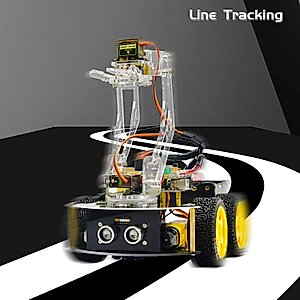 KEYESTUDIO 4WD Bluetooth Smart Car Robot Arm Building Starter Kit for Arduino ，for Uno R3 Programmable Robotics Coding Kit DIY Set for Student Adults 15+
