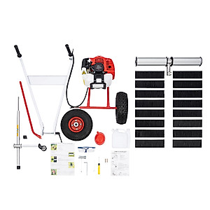 Outdoor Walk Behind Sweeping Gas Power Broom, 1.7HP 43CC Powerful Device with 2-Stroke Petrol Engine for Clean Driveways and Sidewalks, Parks and Other Flat Surfaces,Air-Cooled System