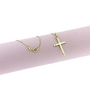 14 Karat Gold Cross, Small Religious Pendant Necklace with 18 inch Box Gold Chain - 14k Christian Cross with Adjustable Chain for Womens, Authentic Italian Religious Gifts Jewelry