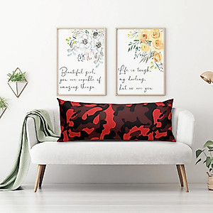 Body Pillow Case Cover, Red Camouflage Body Pillow, Soft Breathable Body Pillows for Adults Kids, 20x54 Inch Long Pillow Case for Sleeping, Side Sleeper, Bed