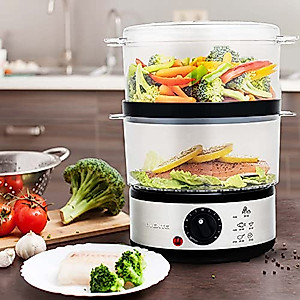 Ovente Electric Food Steamer 5 Quart with 2 Tier Stackable BPA-Free Baskets, 400W Stainless Steel Base, Auto Shut-Off and 60-Minute Timer, Fast Steaming Ideal for Vegetable and Fish, Silver FS62S