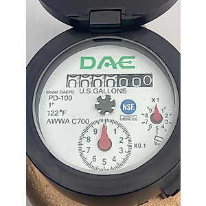 DAE PD-100 1" Non Lead NSF61, IP68 Positive Displacement Water Meter, 1" NPT Couplings, Pulse Output, Gallon
