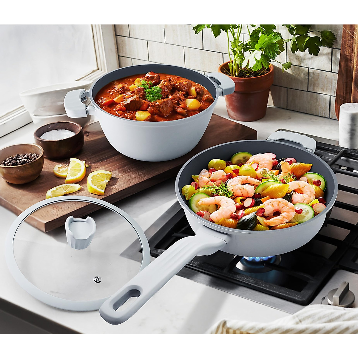 Innerwell Pots and Pans Set Nonstick - 6 Pcs Cookware Set with Detachable Handle, Nonstick Ceramic Coating Deep Frying Pan & Saucepan & Stockpot, Dishwasher & Oven Safe, Suitable for All Stovetops