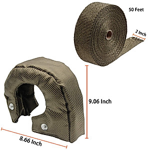 LEDAUT 2" x 50' Titanium Exhaust Heat Wrap Roll and T5 T6 Titanium Turbocharger lCover Blanket with Stainless Ties and Fastener Springs for Car Motorcycle Fiberglass Heat Shield Tape Cover Wrap