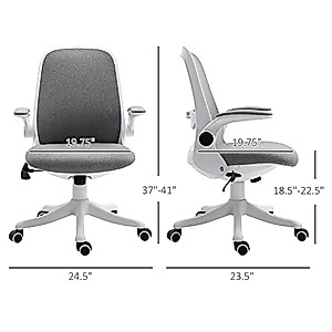 Vinsetto Linen-Touch Fabric Office Chair Swivel Task Chair with Adjustable Lumbar Support, Height and Flip-up Arms, Grey