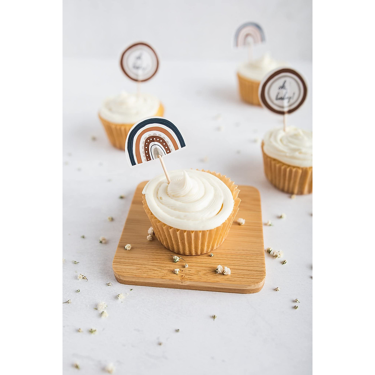 Ashleigh's Boho Rainbow Baby Shower Cupcake Topper Set: 24 Bohemian Rainbow Cupcake Picks & 50 Cupcake Liners, Gender Neutral Boy or Girl Autumn Collection