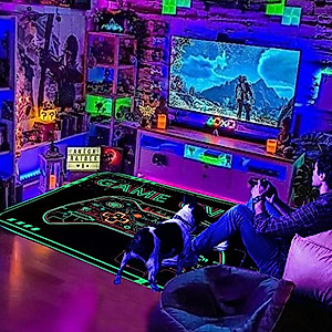 Csivoisw Gamer Rug Boys Gaming Rug for Kid Bedroom Game Printed Carpet, Glow in The Blacklight Game Rug, Playroom Large Non-Slip Rug Mat for Teen Boys Girls Room Decor 60x39 Inch
