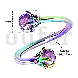 OUFER Twist Helix Earring 316L Stainless Steel Dragon Claw with Opalite Center 16G Twist Lip Labret Cartilage Upper Lobe Piercing Jewelry