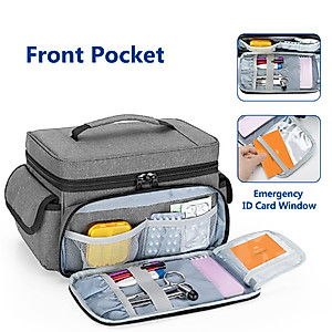 CURMIO Medicine Storage Bag Empty, Lockable Pill Bottle Organizer with Portable Zippered Pouches for First Aid Kits, Medicine Box for Home and Travel, Gray (Patent Pending)