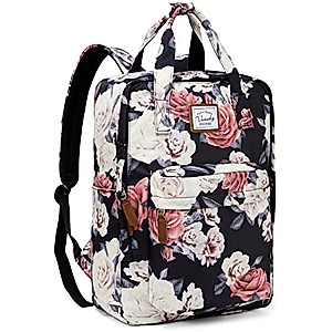 VASCHY Flower Backpack for Women, Vintage Rose Floral School Backpack for Teens Girls Bookbag Daypack,Water Resistant 15.6inch Laptop School Bag Rucksack for College Travel Work Business