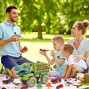 skirtoy Dinosaur Toys for Kids, Dinosaur Transport Truck with Activity Playmat, 2 Friction Powered Vehicles, 4 Colorful Dinosaur Figures, Small Dino Carrier Cars Birthday Gift for Children Age 3-5-7
