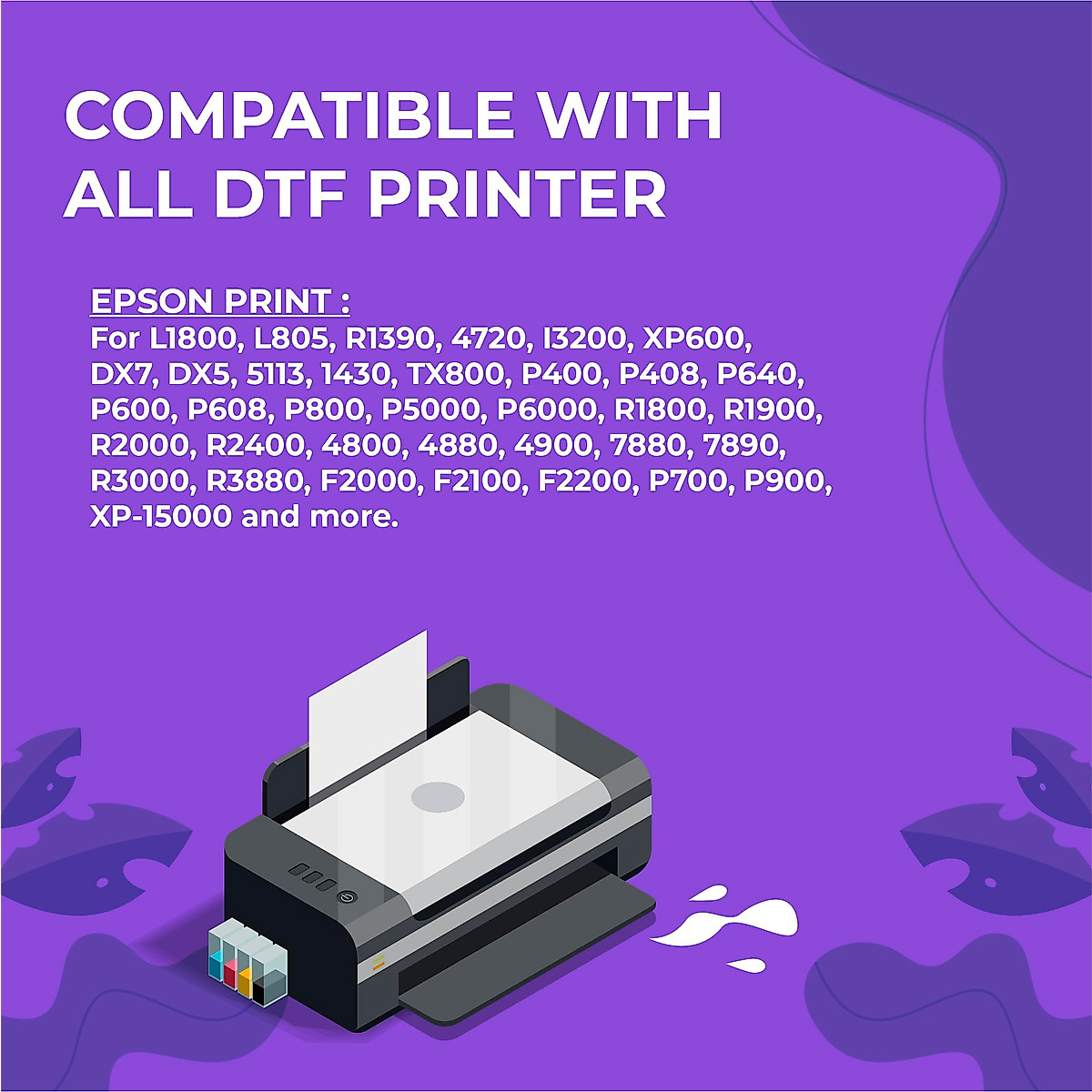 Enlite Premium DTF White Ink for DTF Heat Transfer Film Printing, Used for Epson Printhead L1800 L805 R1390 4720 I3200 XP600 DX7 DX5 5113, Great Fluency, Whiteness and Covering Rate, 33.8oz
