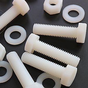 20 x Natural Colour Nylon, Hex Head, M10 x 40mm, Plastic Nuts and Bolts, Washers, Hexagon, Nylon, (25/64 x 1 37/64 in)