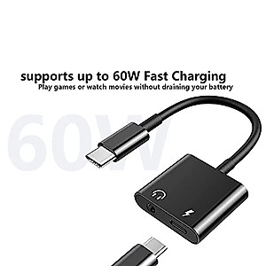 USB C to 3.5mm Headphone and Charger Adapter, 2-in-1 USB C to Audio Mic Jack with PD 60W Fast Charging for Stereo, Earphones, for Samsung Galaxy S21 Ultra S20 FE Note 20 Plus, Pixel 3/4 XL