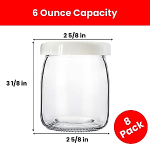 Ultimate Yogurt Jars - Make More Delicious Yogurt! 8 Count Small Glass Yogurt Cups With Lids - 100% BPA Free, Airtight & Dishwasher Safe! Perfect Containers for Yoghurt, Oatmeal, Pudding or Jello