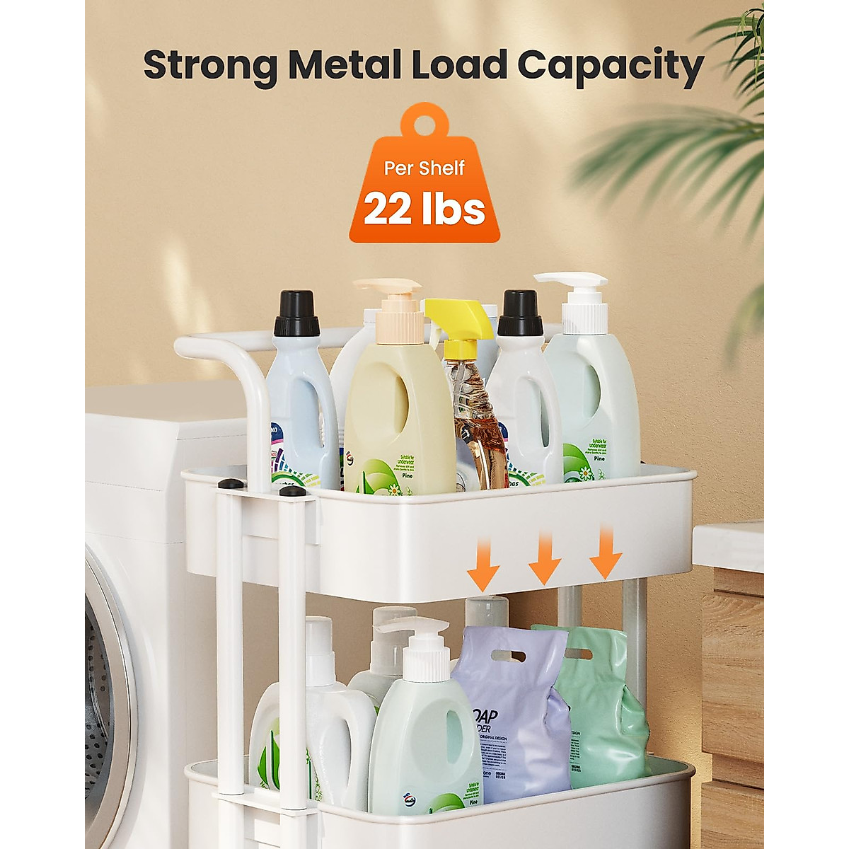 3 Tier Mesh Utility Cart, Rolling Metal Organization Cart with Handle and Lockable Wheels, Multifunctional Storage Shelves for Kitchen Living Room Office by Pipishell White