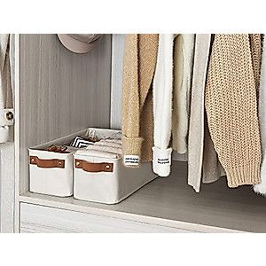 StorageWorks Narrow Storage Bins, Small Baskets for Organizing, Long Storage Basket with Handles, Fabric Storage Bins for Shelf, Beige, 2-Pack