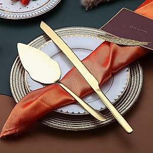Gold Wedding Cake Knife and Server Set, Stainless Steel Cake Cutting Set for Wedding, Include Cake Cutter and Cake Server for Wedding, Parties, Activities, Family, Dishwasher Safe (Shiny Gold)