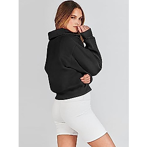 Prinbara Hoodie for Women Pullover Long Sleeve Sweatshirt Button down V Neck Teen Girls Fall Trendy Y2k Clothes Oversized Sweater 2023 1PA139-heise-M Black