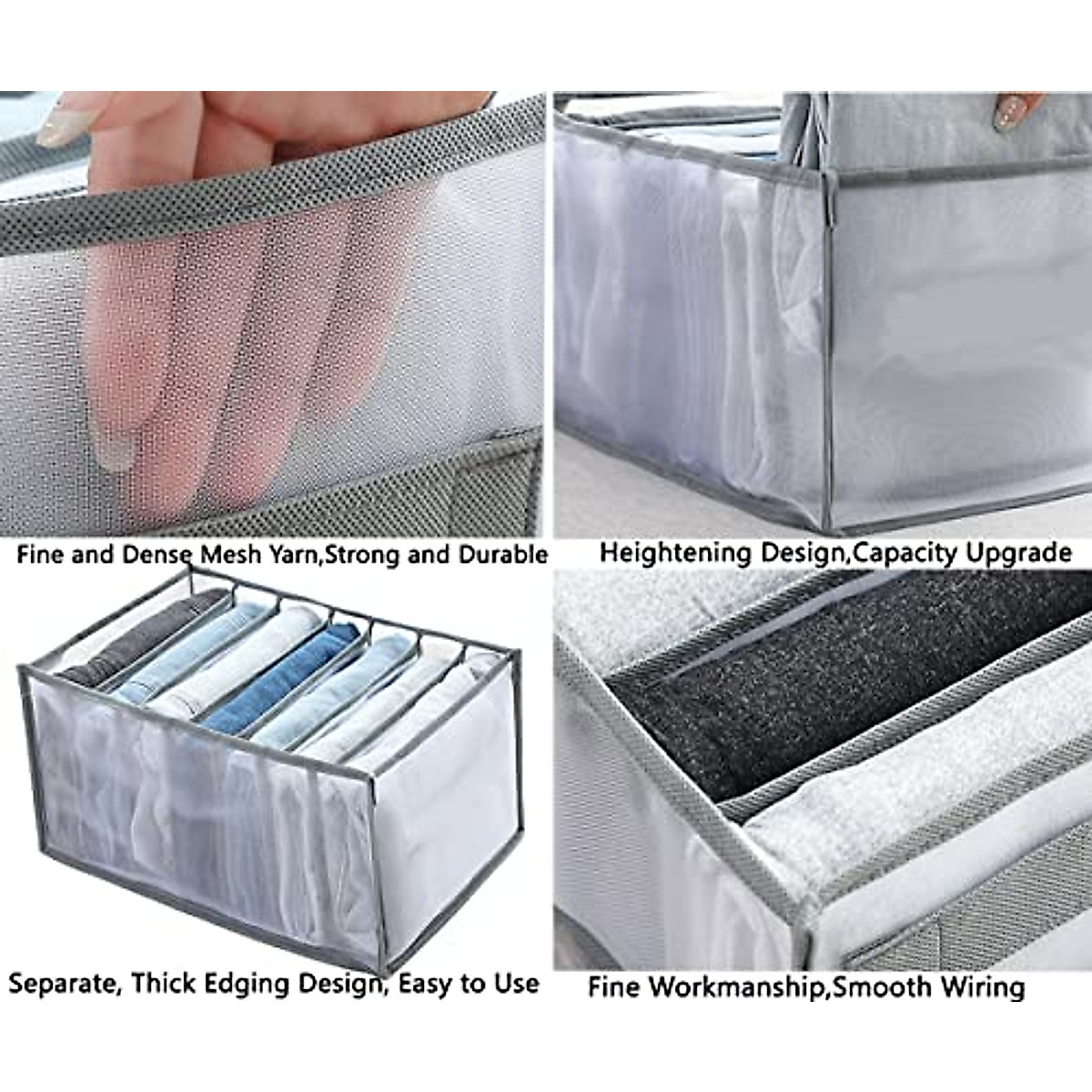 MUIRK Upgraded Wardrobe Clothes Organizer for Jeans,7PCS Jean Organizer,Jeans Compartment Storage,Mesh Clothes Storage Organizer for Bra (7PCS Upgraded:2Jeans+(Legging+Shirt+Panties+Sock+Bra)*1)