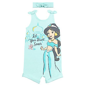 Disney Princess Jasmine Toddler Girls Romper and Headband Bow Set Blue 5T