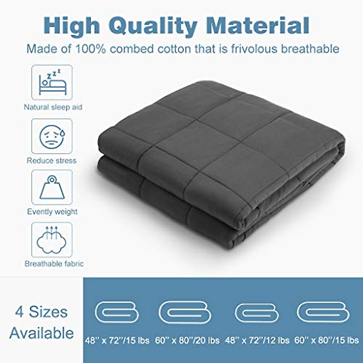 LANGRIA Weighted Blanket 60” × 80” | 15 lbs | Heavy Blanket for Adults and Kids | 100% Breathable Cotton and Lead-Free Glass Beads | Premium Heavy Sleeping Blanket for Bed Sofa (Queen Size, Gray)