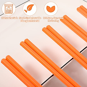 10 Pairs Chopsticks-Reusable Chopsticks Dishwasher Safe, 9.63 inch/24.5cm Fiberglass Matte Non-Slip Family/ Hotel/ Restaurant Chop Sticks, Chinese/Japanese Chop Sticks, Orange