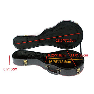 Mandolin Hard Case, F-Style Mandolin Case, Crocodile Pattern Leather Bulge Surface with Plush Interior Wooden Case (Black)