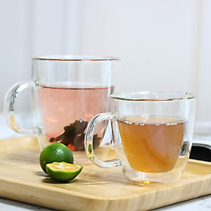 Sivaphe Double Wall Demitasse Cups With Handle 12oz Set of 2 Clear Borosilicate Glass Espresso Mugs for Latte, Cappuccino, Tea, Beverages, Ice Coffee